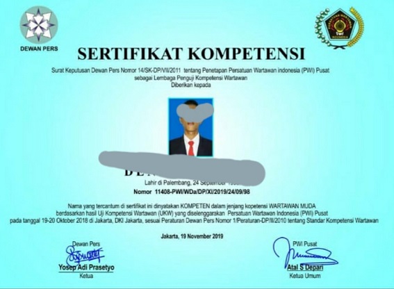 Hati-hati, Beredar Sertifikat Uji Kompetensi Wartawan Palsu ... Hati-hati, Beredar Sertifikat Uji Kompetensi Wartawan Palsu ...